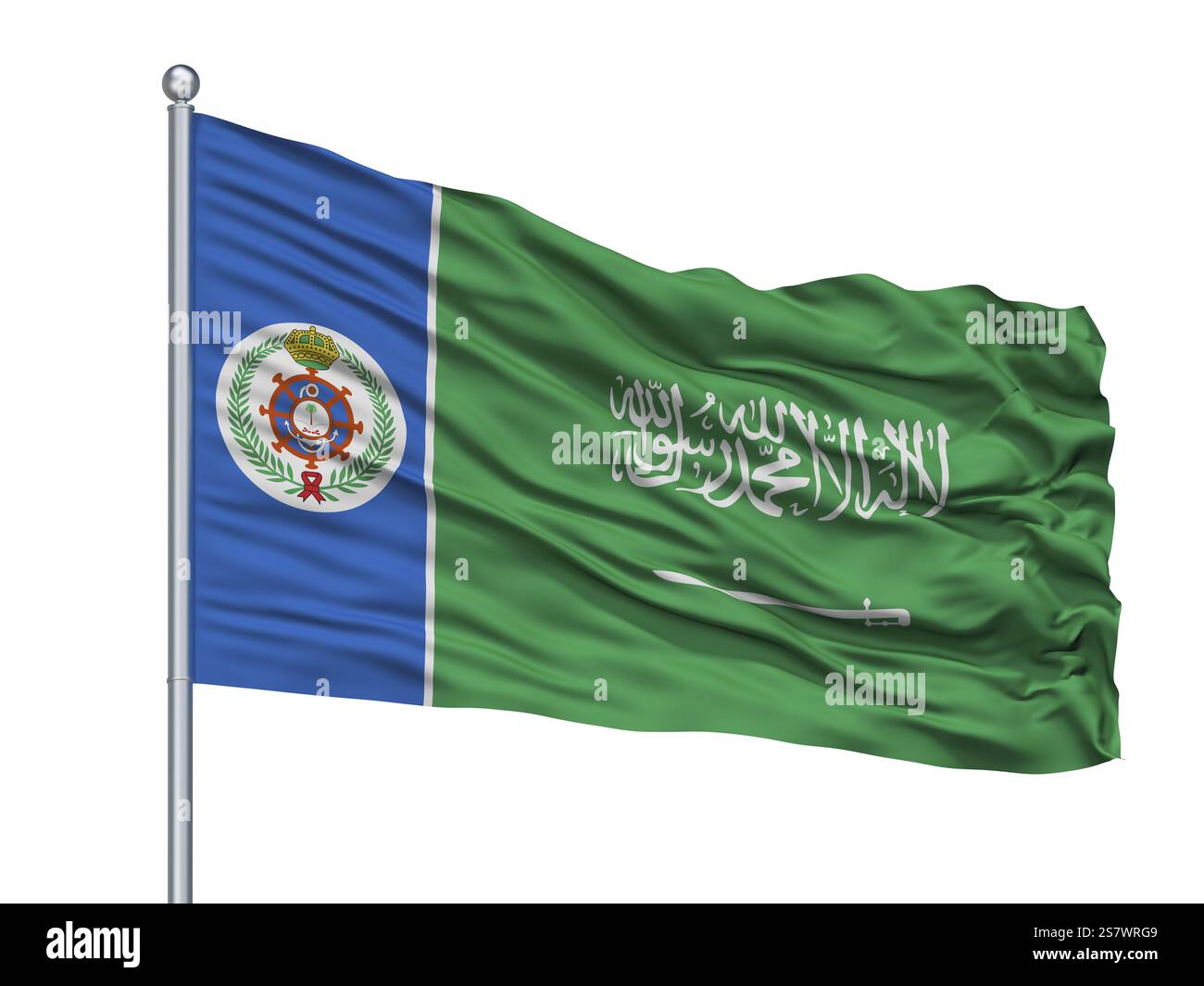 Saudi Arabia Naval Ensign Flag On Flagpole, Isolated On White ...