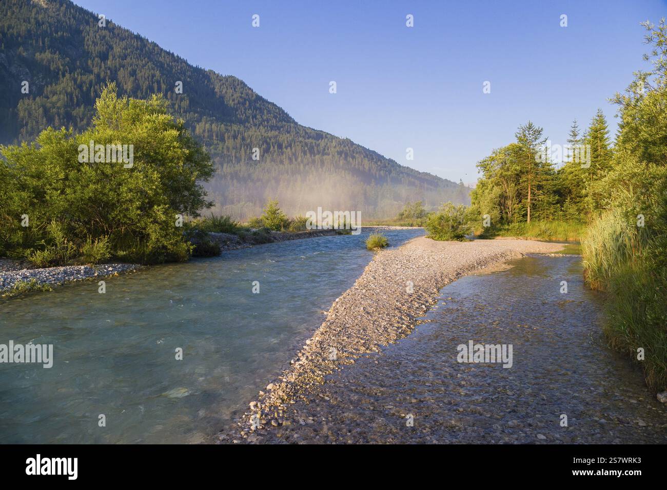 Isar valley nature conservancy area. The wild Isar river flows through ...