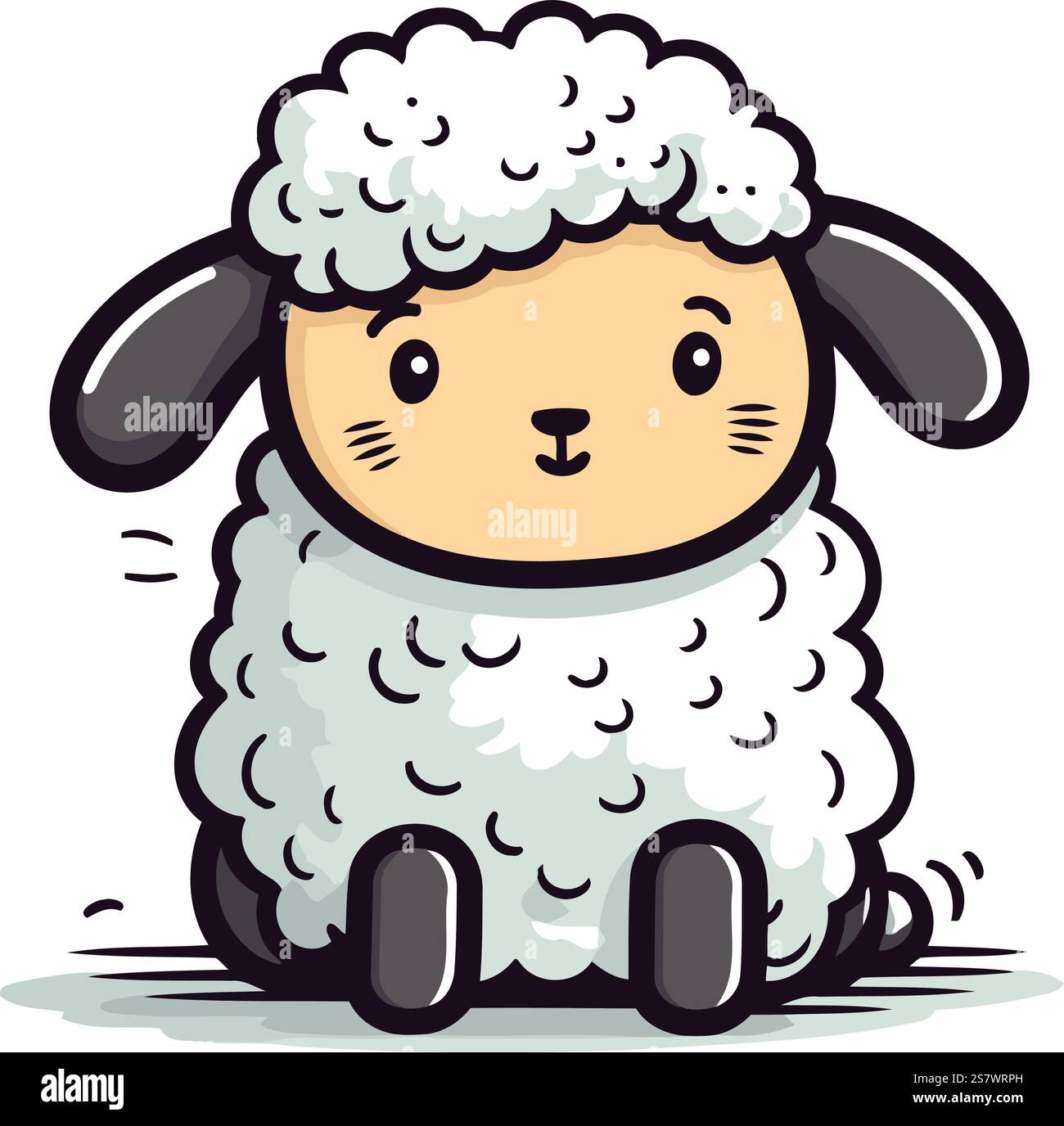 Cute sheep sitting on the ground. Vector illustration of cartoon sheep ...