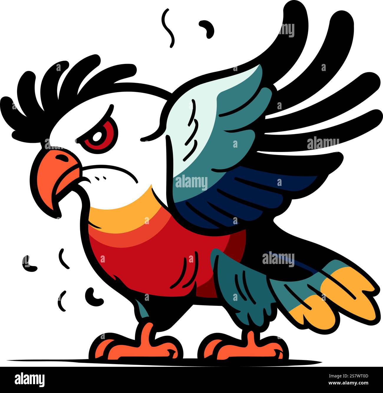 Vector illustration of an angry bald eagle with spread wings. Cartoon ...