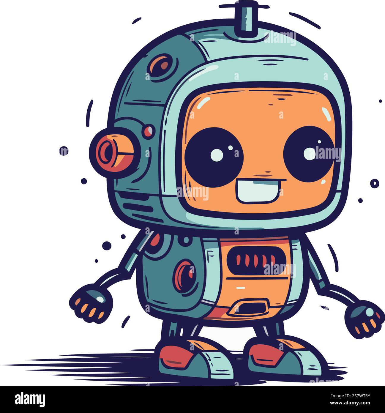 Cute cartoon robot. Vector illustration. Isolated on white background ...