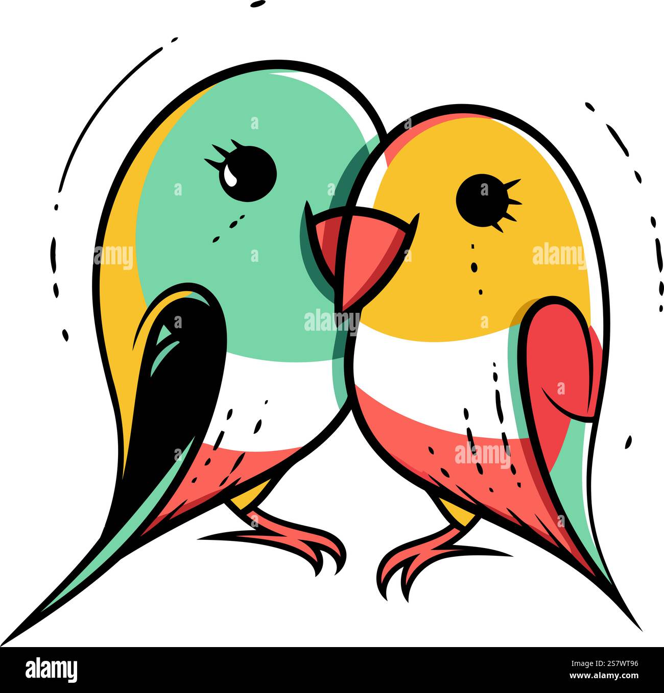 Vector illustration of two cute cartoon parrots isolated on white ...