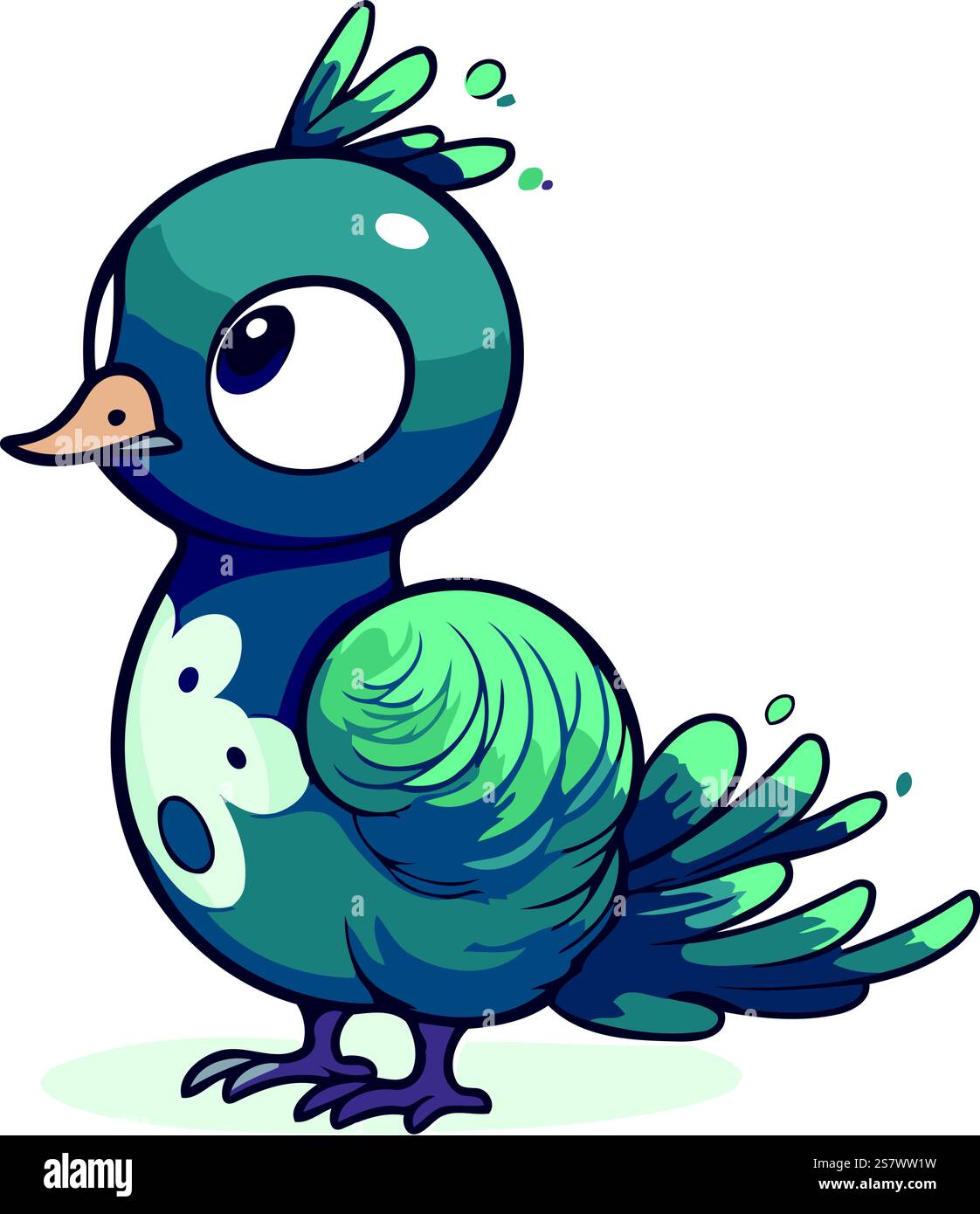 Cute blue bird isolated on white background. Cartoon vector ...