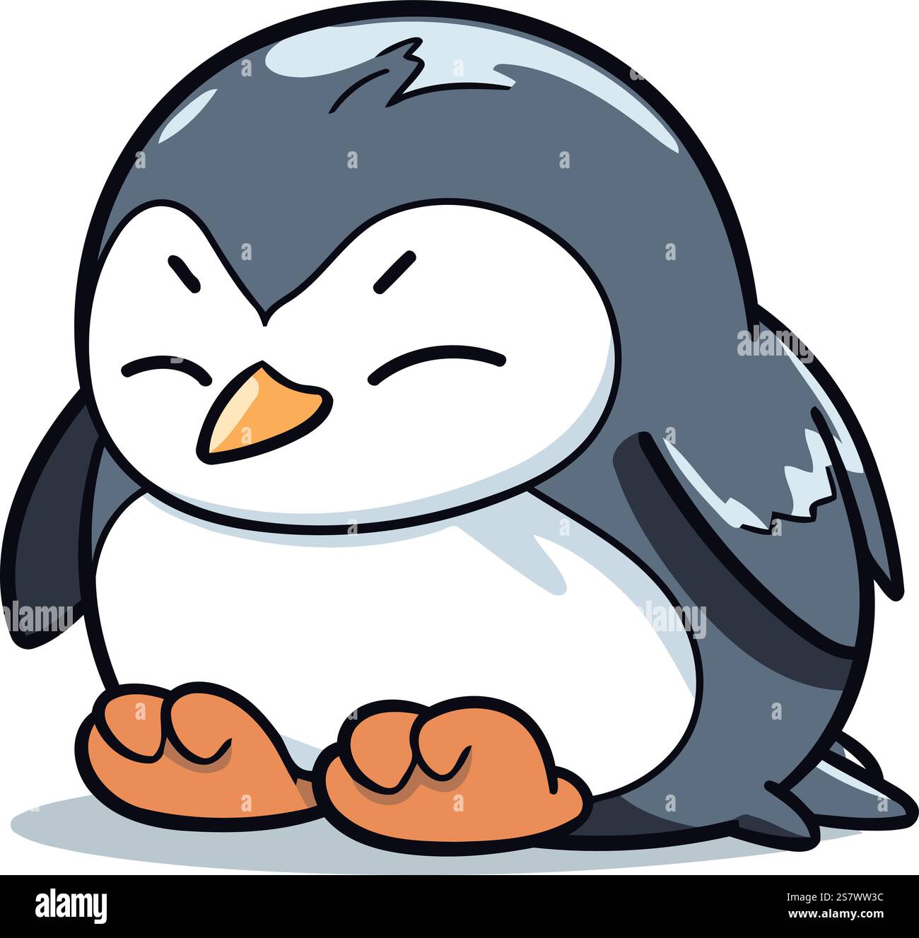 Cute penguin sitting on the ground. cartoon vector illustration Stock ...