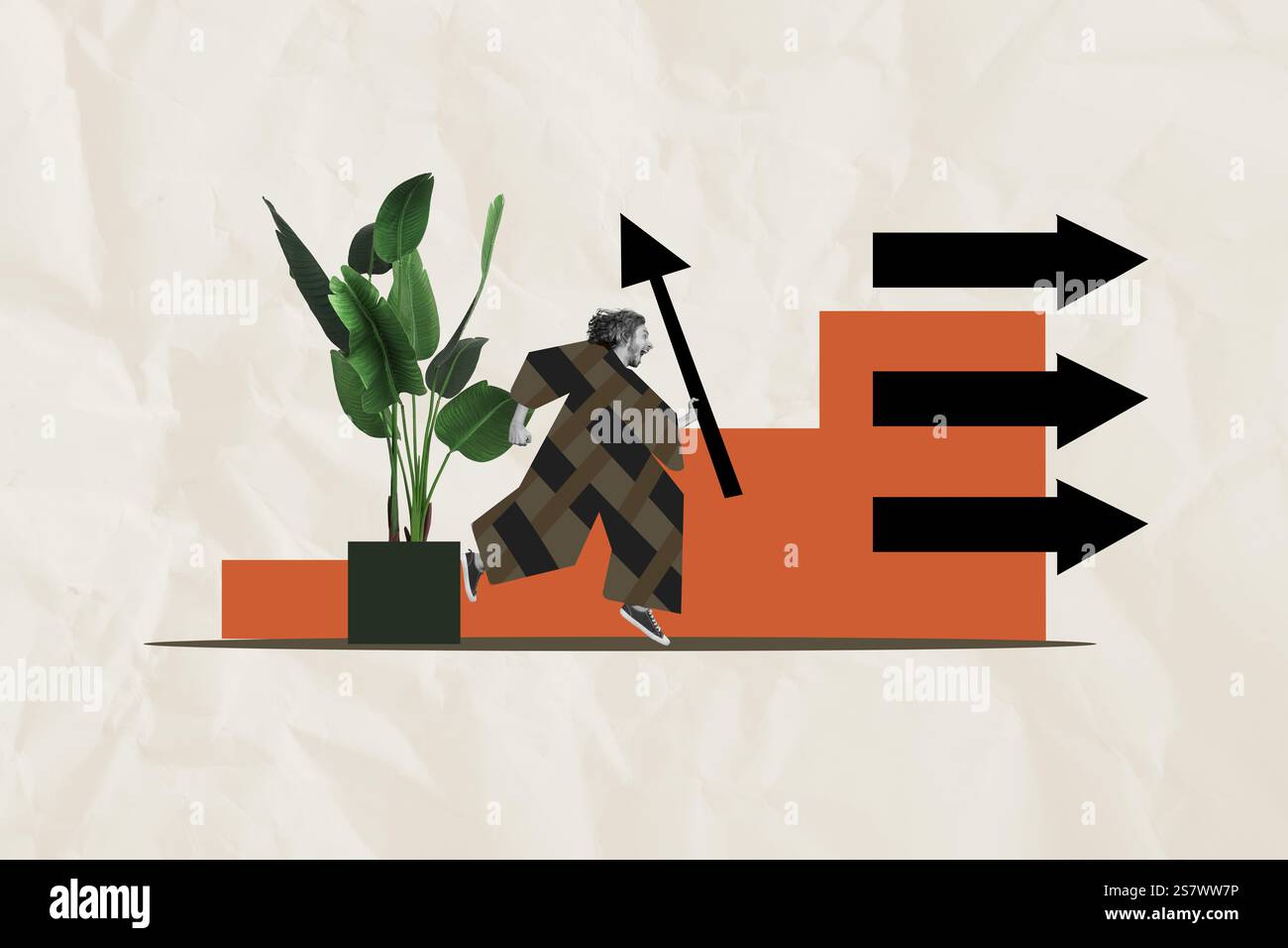 Photo cartoon comics sketch collage of scream businessman run arrow ...