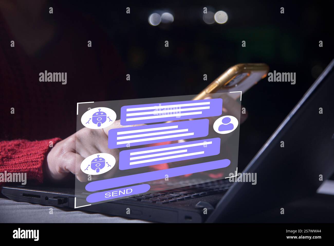 AI Artificial Intelligence, Digital chatbot, Man chatting with digital ...
