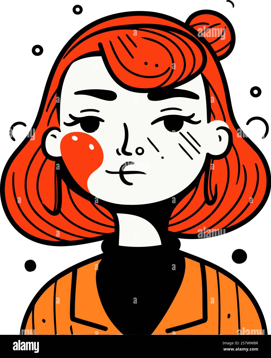 Sad woman with red hair. Vector illustration in doodle style Stock ...