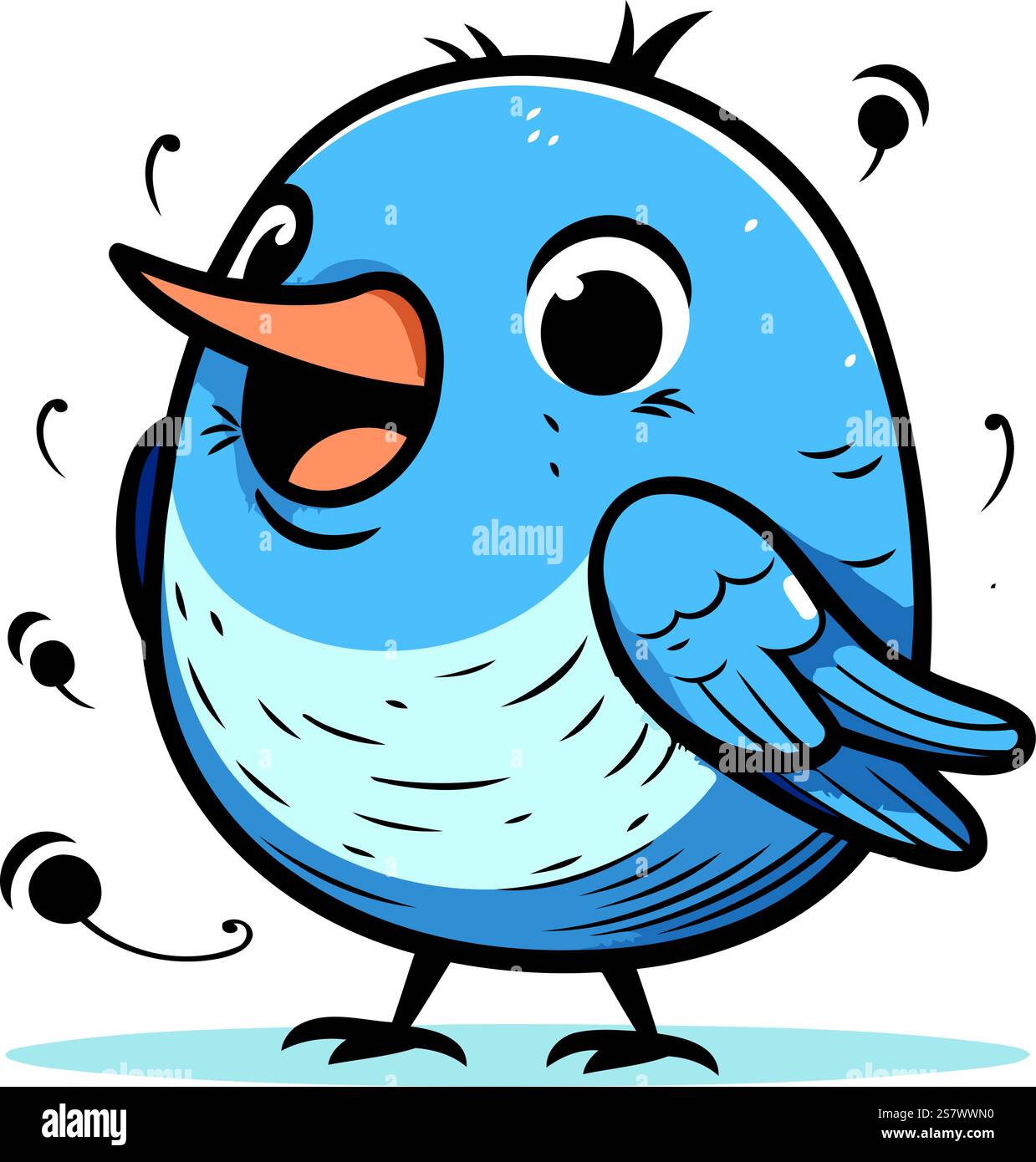 Funny cartoon blue bird. Vector illustration. Isolated on white ...