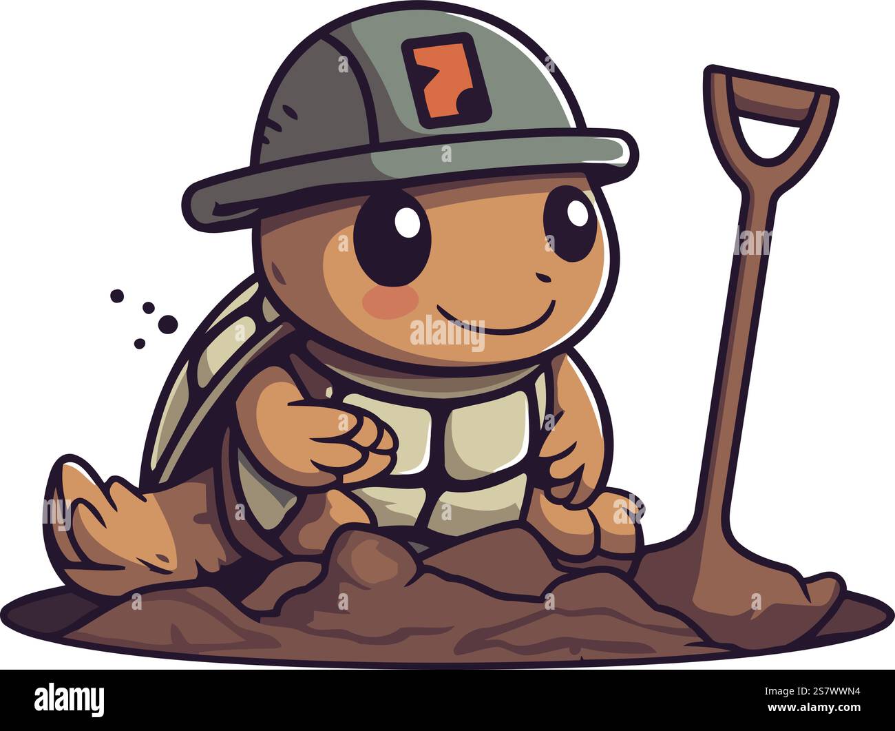 Cartoon turtle digging a hole with a shovel. Vector illustration Stock ...