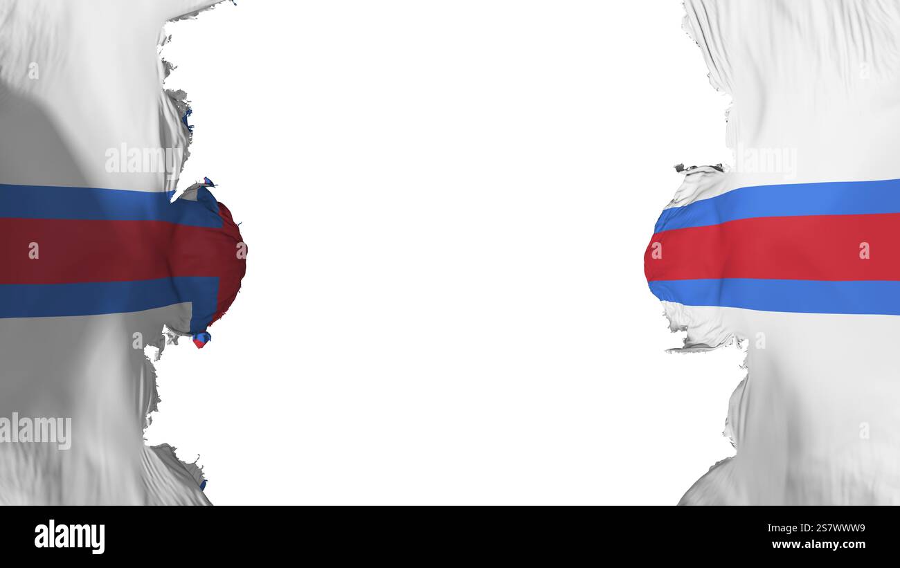 Blasted Faroe Islands flag, against white background, 3d rendering ...