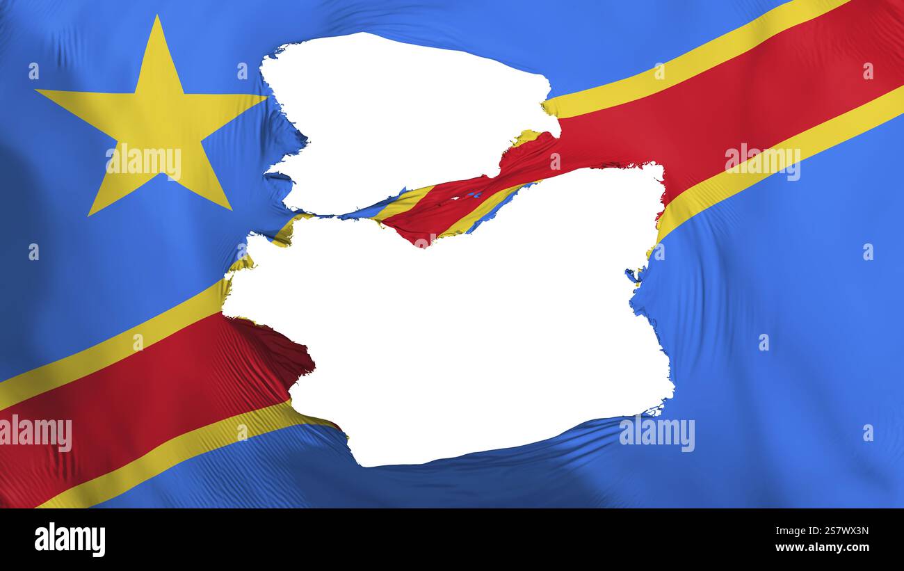 Tattered Democratic Republic of Congo Kinshasa flag, white background ...