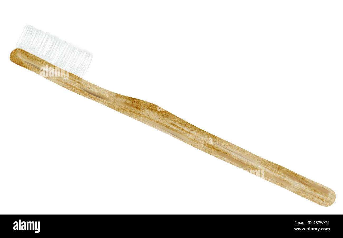 Toothbrush watercolor. Hand drawing of oral hygiene items. Ecological ...