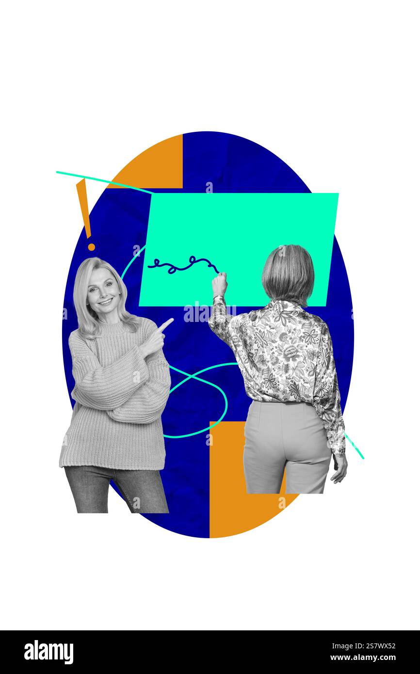 Composite artwork photo collage template sketch of middle aged woman ...