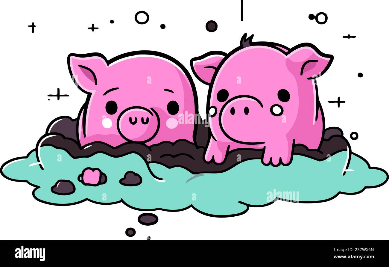 Cute pigs in the water. Vector illustration in cartoon style Stock ...
