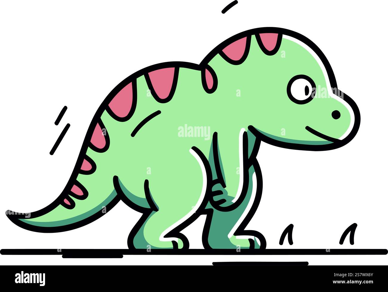 Dinosaur vector illustration. Cute cartoon dino in flat line style ...