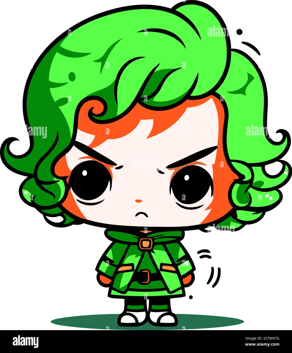 Cute Green Haired Girl Cartoon Mascot Character Vector Illustration ...