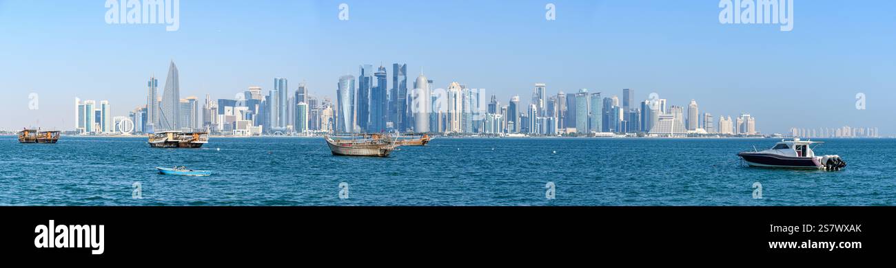 Doha, Qatar - January 4, 2025: A sweeping panorama captures Doha's ...