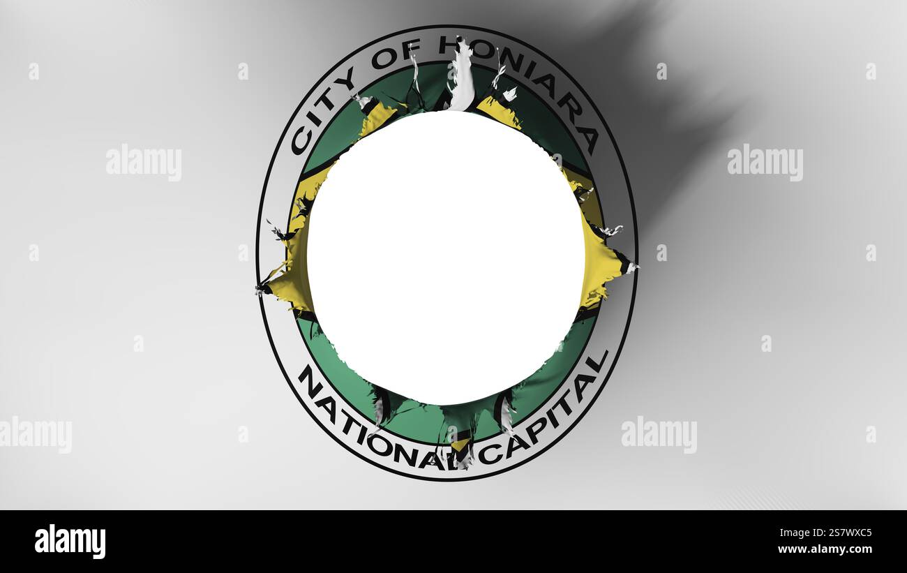 Honiara, capital of Solomon Islands flag ripped apart, white background ...