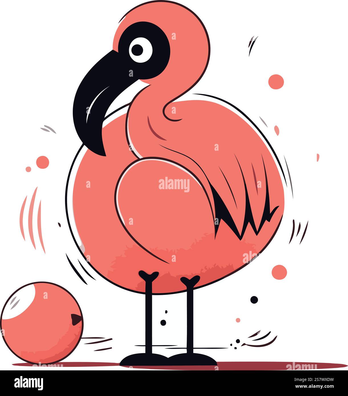 Flamingo bird with bowling ball. Vector illustration in cartoon style ...