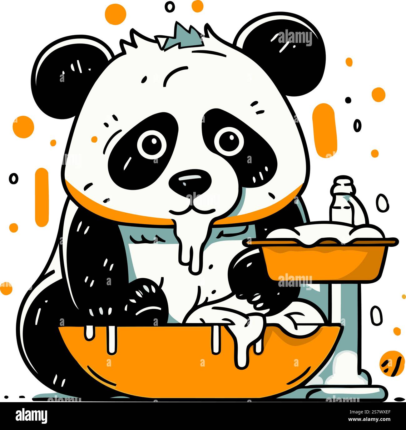 Cute panda character washing in the bathroom. Vector illustration Stock ...
