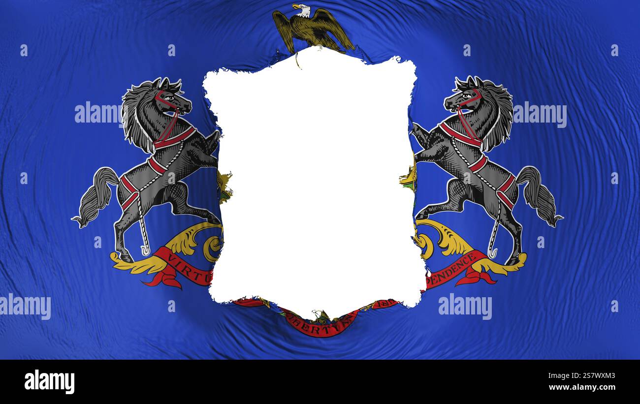 Square hole in the Pennsylvania state flag, white background, 3d ...