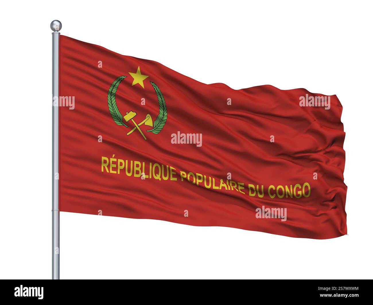 Congo Army 1970 1992 Flag On Flagpole, Isolated On White Background ...