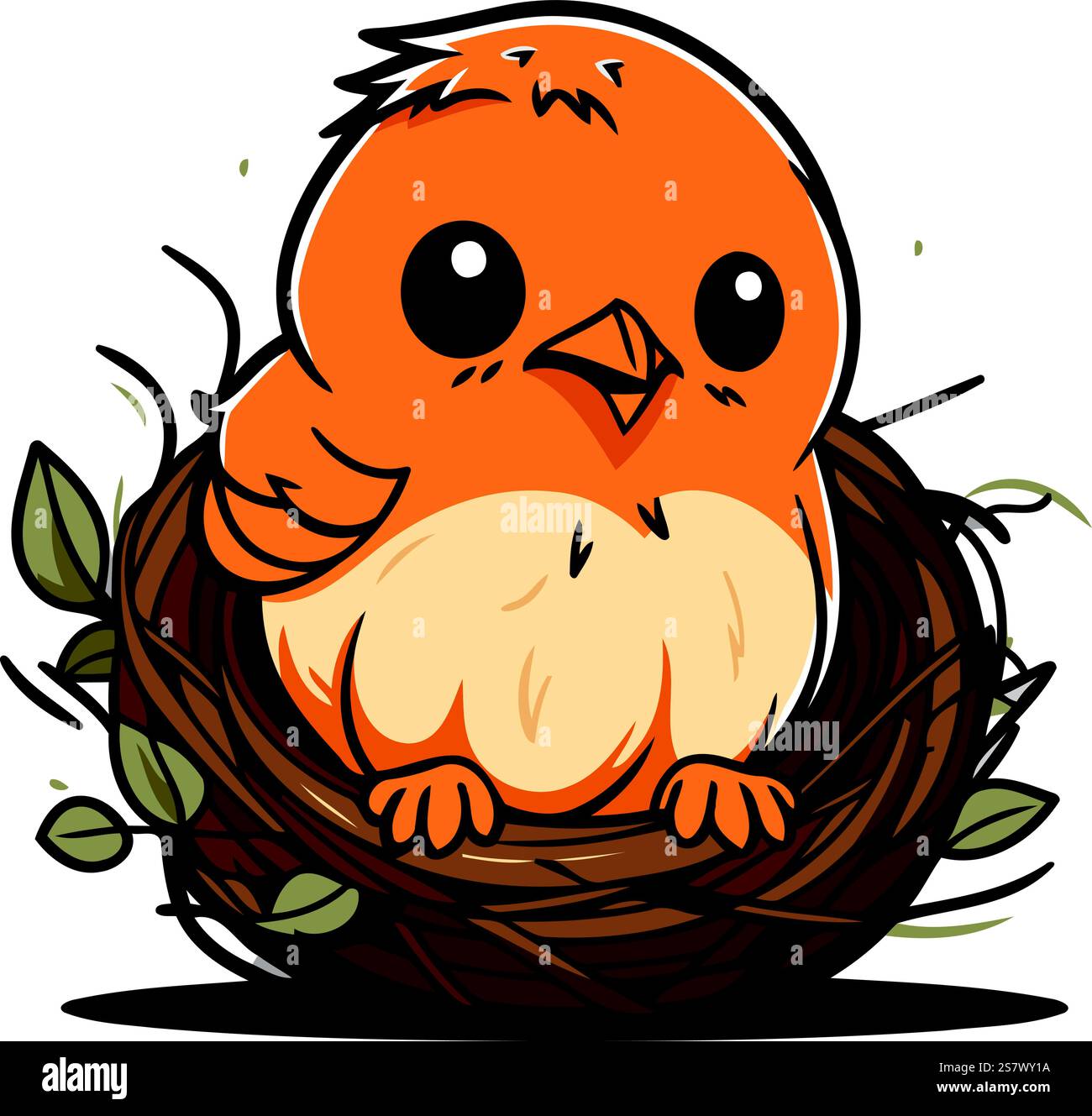Cute little bird sitting in the nest. Cartoon vector illustration Stock ...