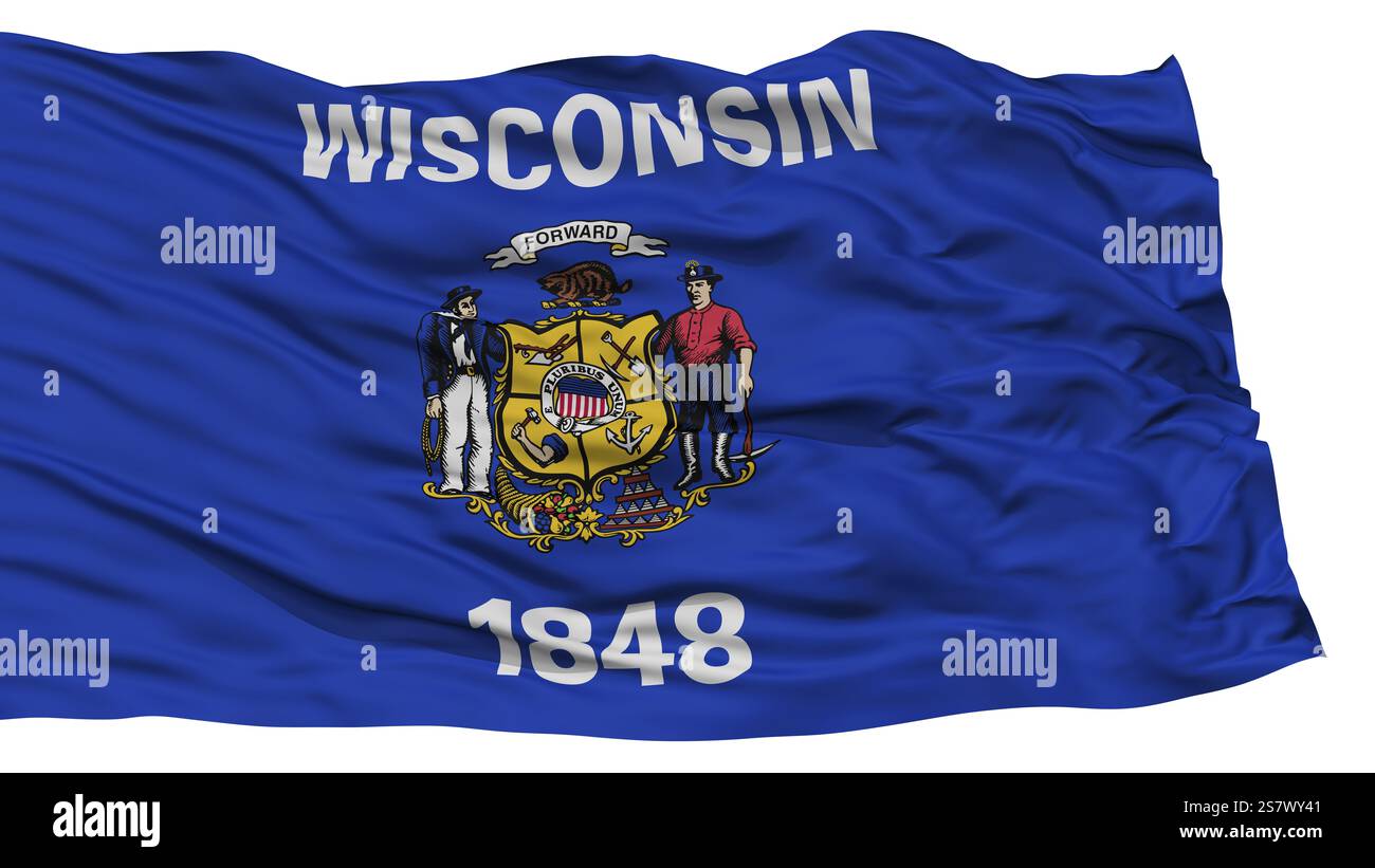 Isolated Wisconsin Flag, USA state, Waving on White Background, High ...