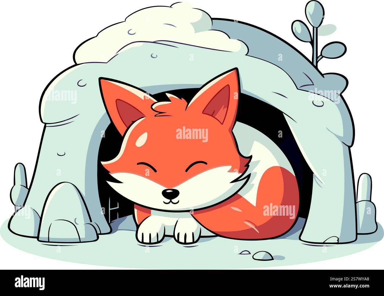 Cute fox in a cave. Vector illustration isolated on white background ...