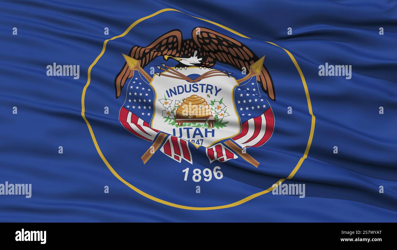 Closeup Utah Flag on Flagpole, USA state, Waving in the Wind, High ...