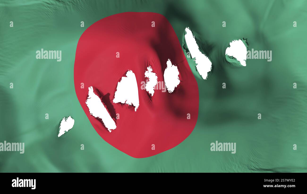 Bangladesh flag perforated, bullet holes, white background, 3d ...