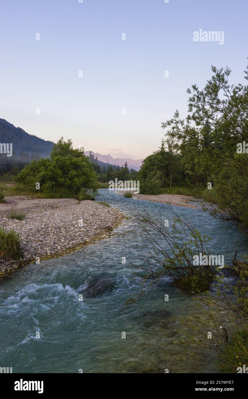 Isar valley nature conservancy area. The wild Isar river flows through ...