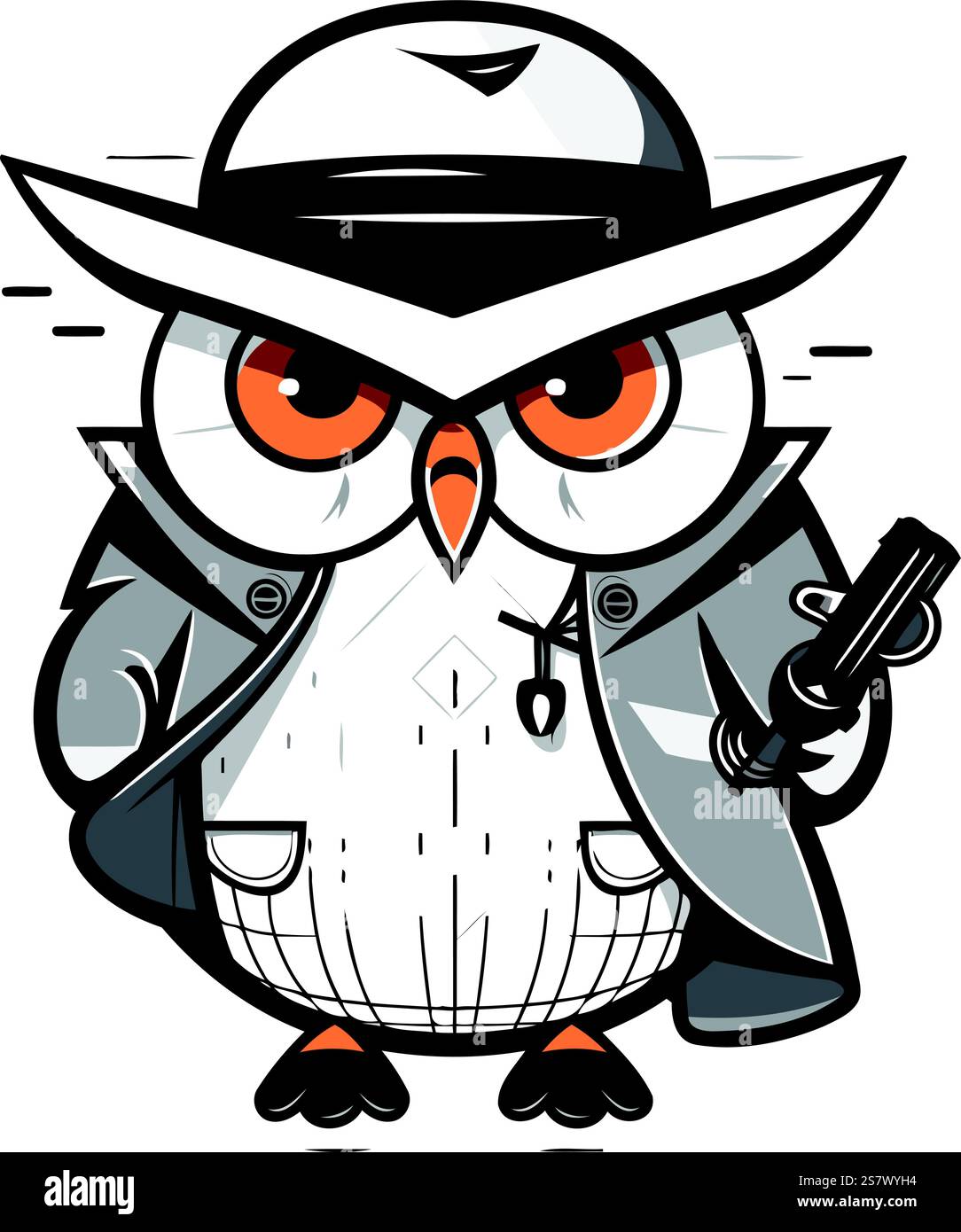 Cartoon killer owl in a hat and with a gun. Vector illustration Stock ...