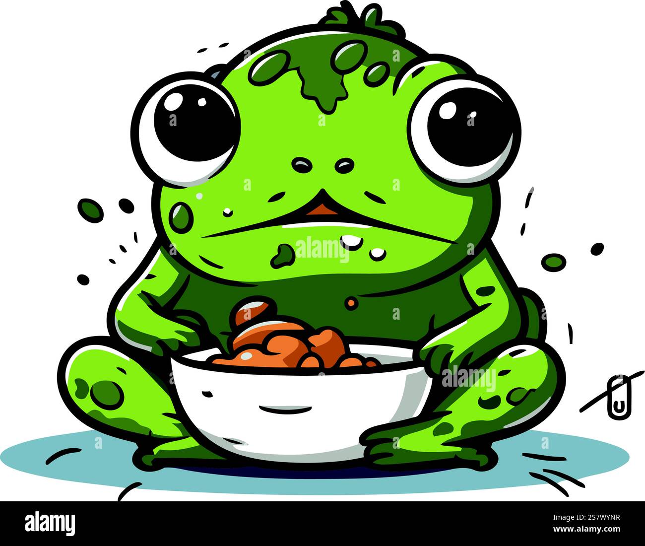 Cute cartoon frog with a bowl of food. Vector illustration Stock Vector ...