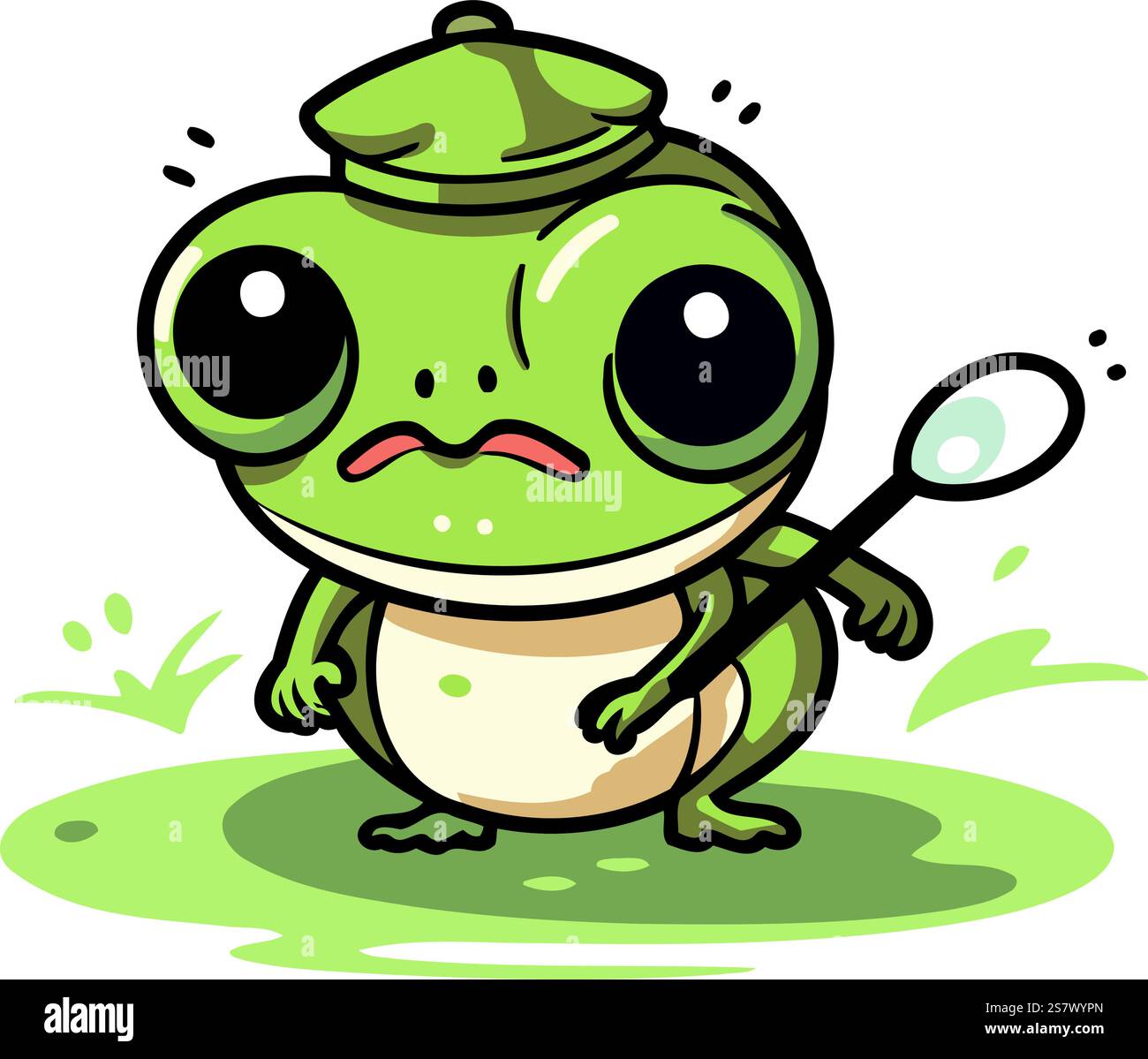 Frog with a spoon. Cute cartoon character. Vector illustration Stock ...