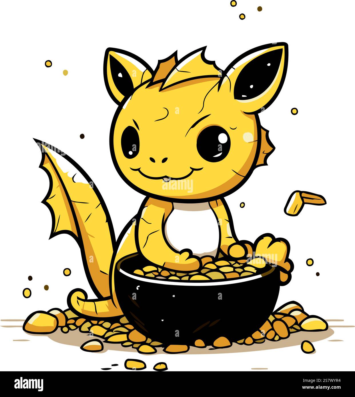 Cute cartoon fox eating from a bowl of beans. Vector illustration Stock ...