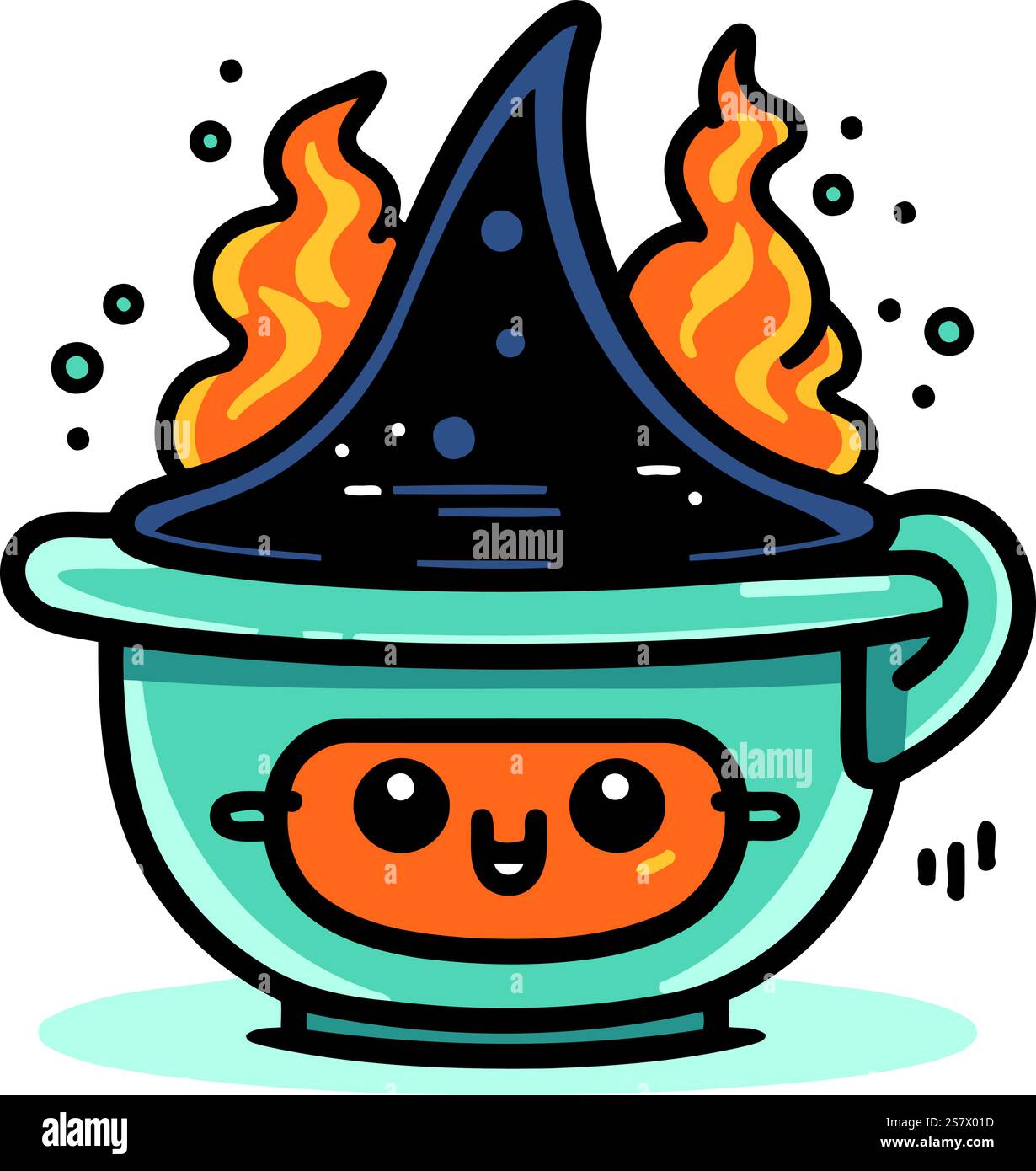 Cute Halloween witch pot. Vector illustration in flat cartoon style ...