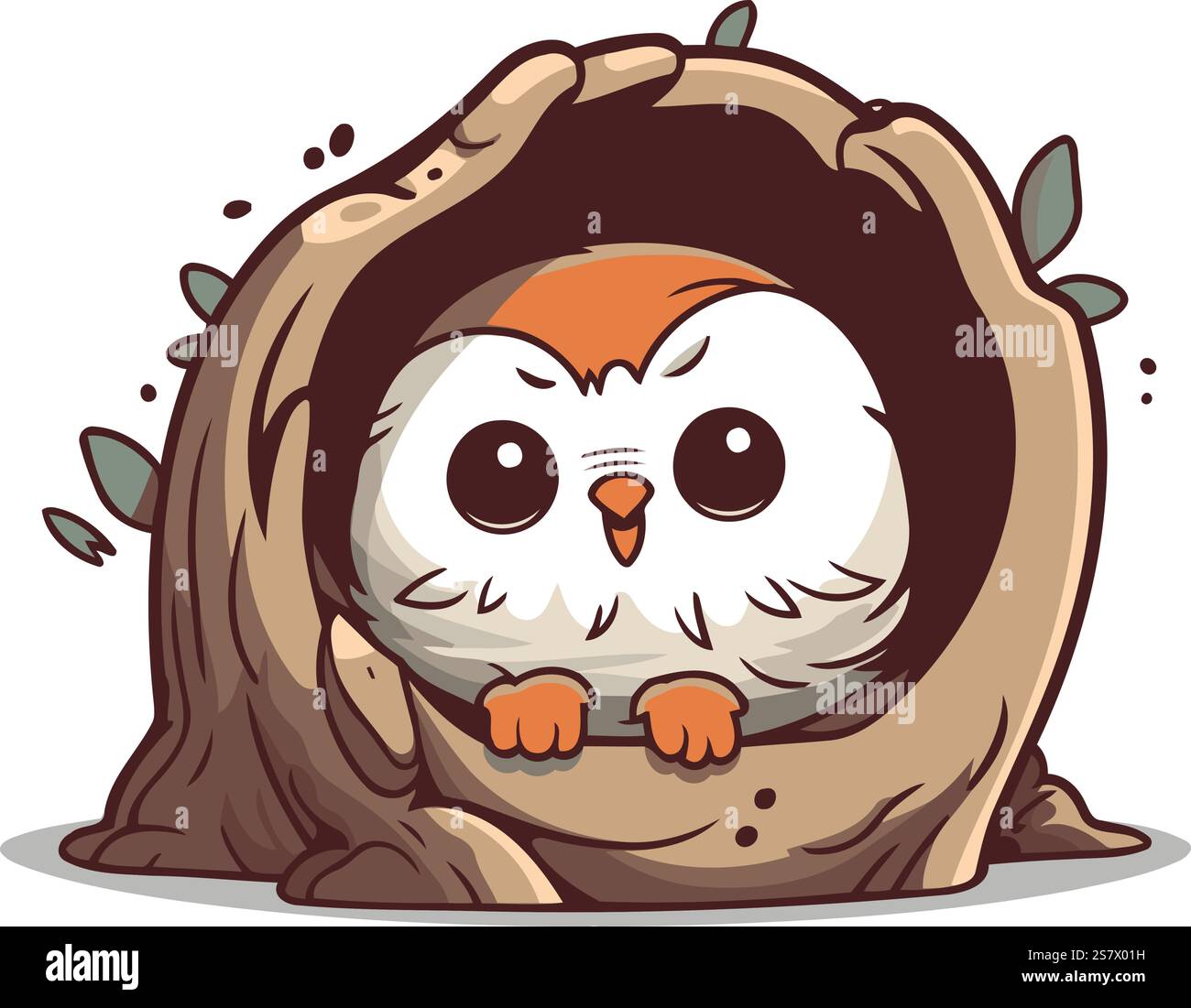 Cute owl in a hole on a white background. Vector illustration Stock ...