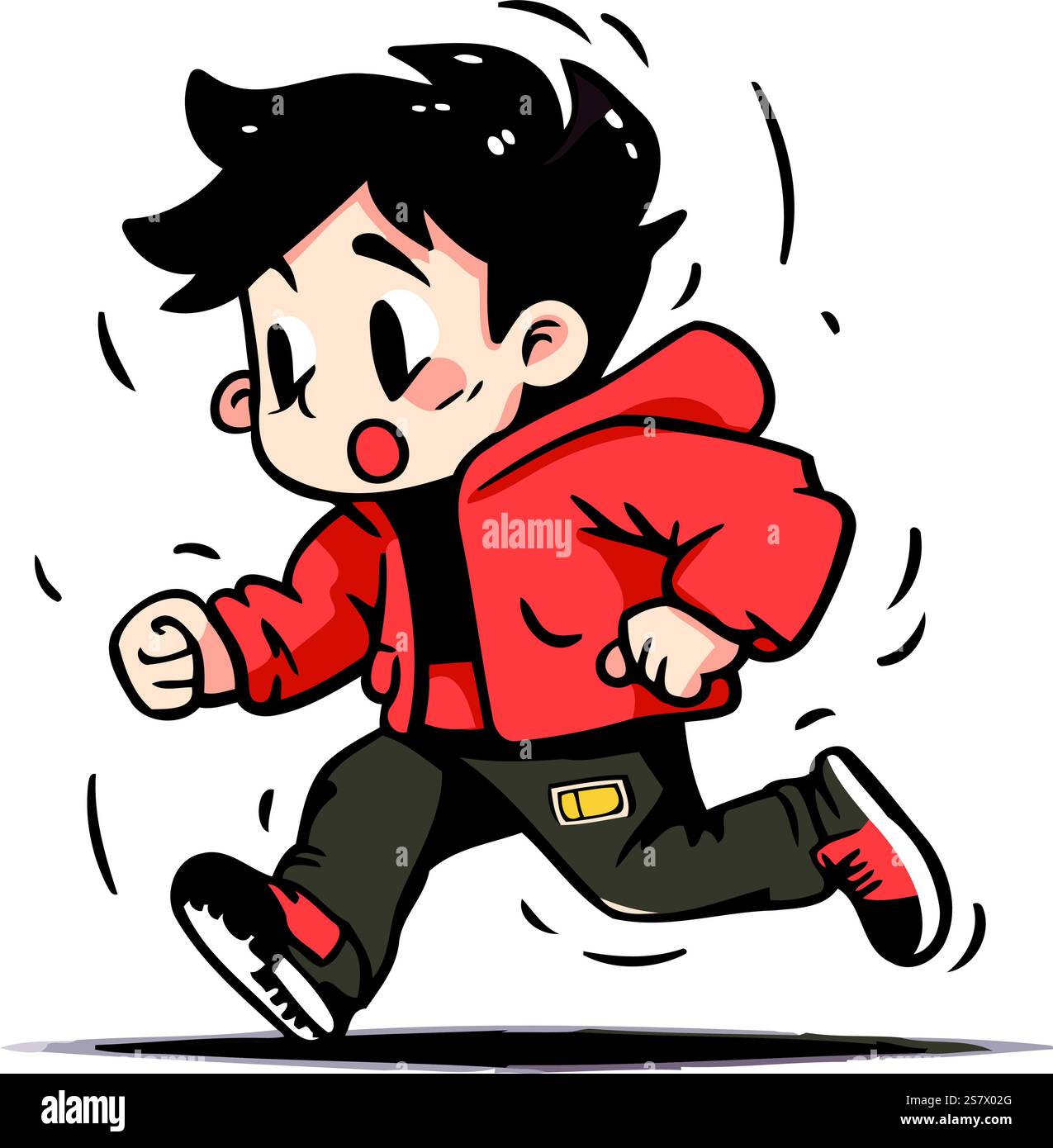 Vector illustration of a boy in a red jacket running in a hurry Stock ...