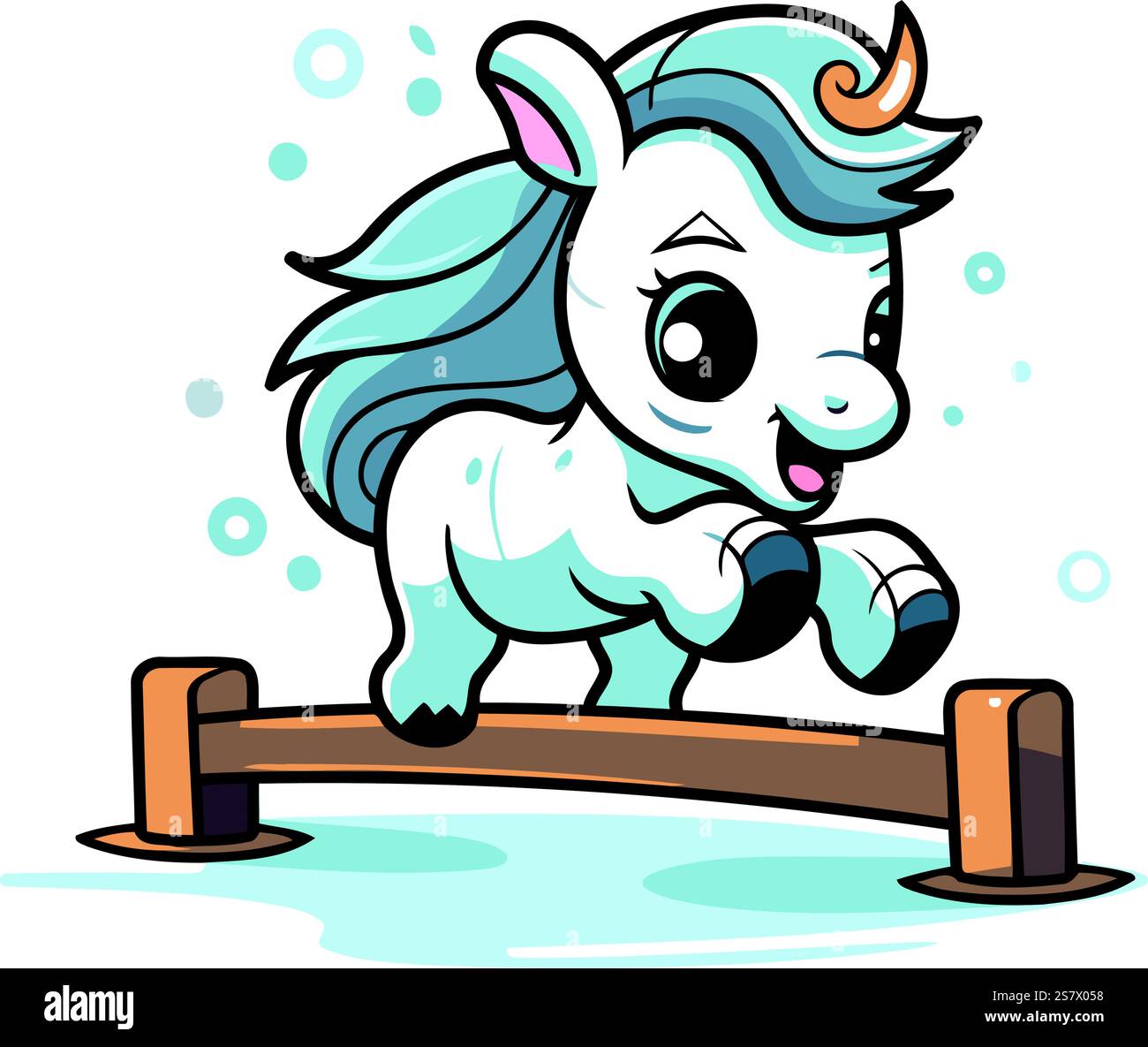 Cute cartoon unicorn jumping over a hurdle. Vector clip art Stock ...