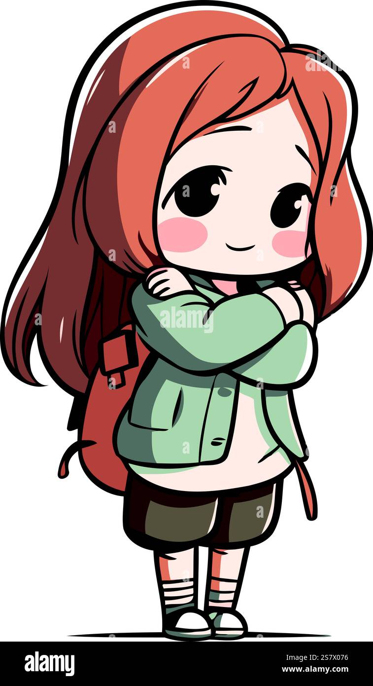 Cute little girl with backpack. Vector illustration in cartoon style ...