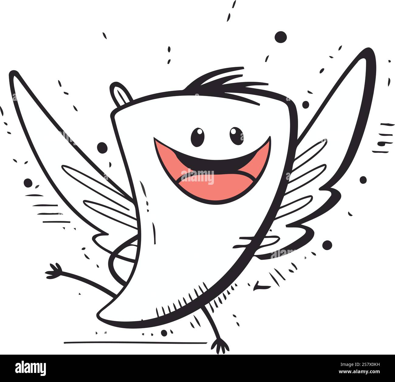 Vector illustration of happy cartoon angel. Hand drawn doodle style ...