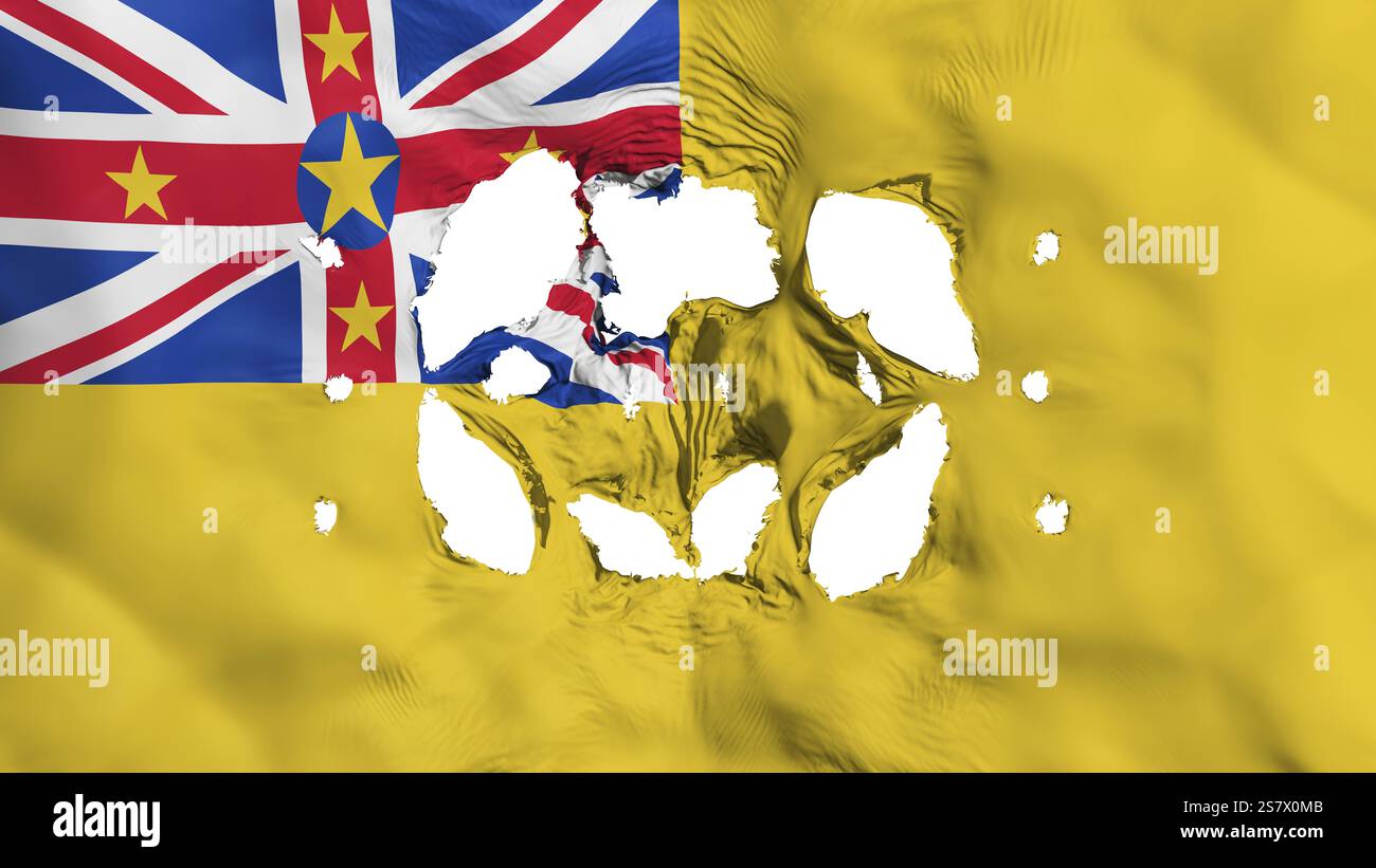 Holes in Niue city, capital of Alofi flag, white background, 3d ...