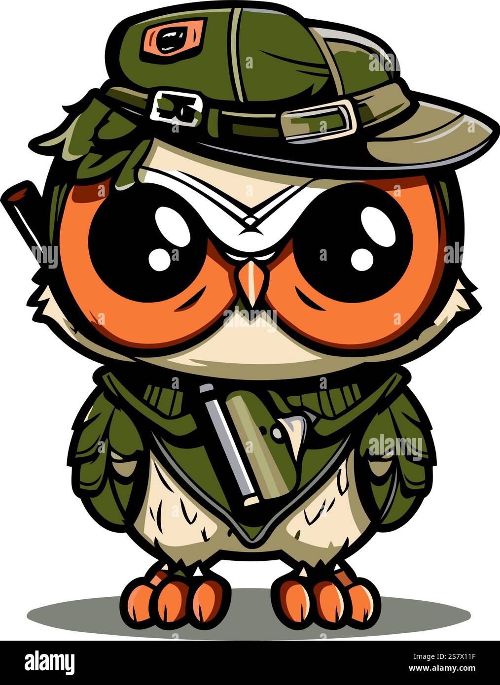 Owl in a military cap with a gun. Cartoon vector illustration Stock ...