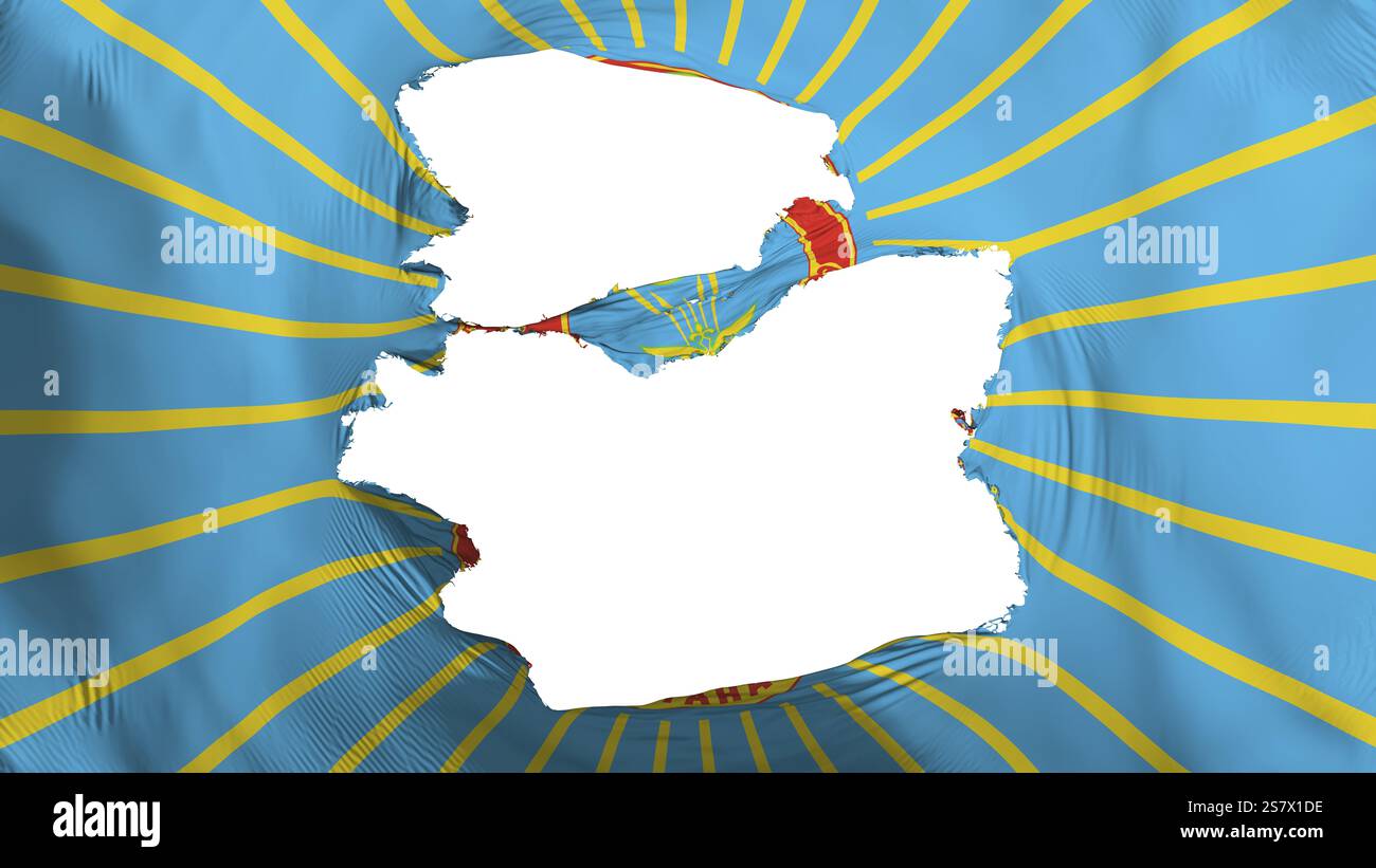 Tattered Astana, capital of Kazakhstan flag, white background, 3d ...