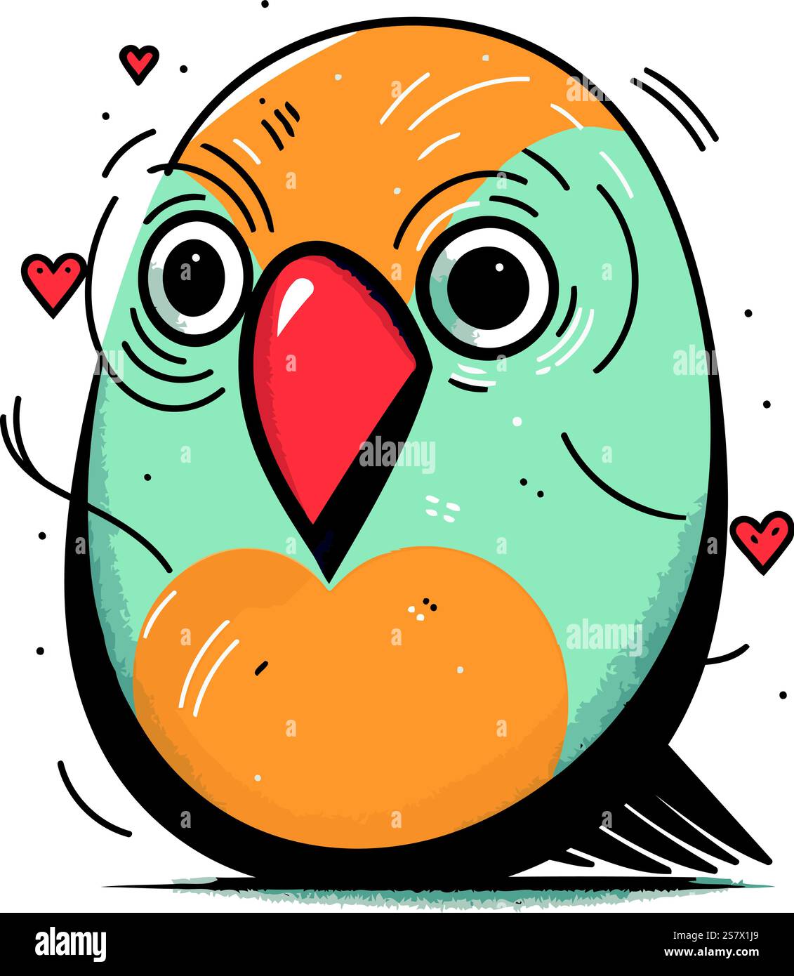 Cute cartoon parrot with heart in its beak. Vector illustration Stock ...