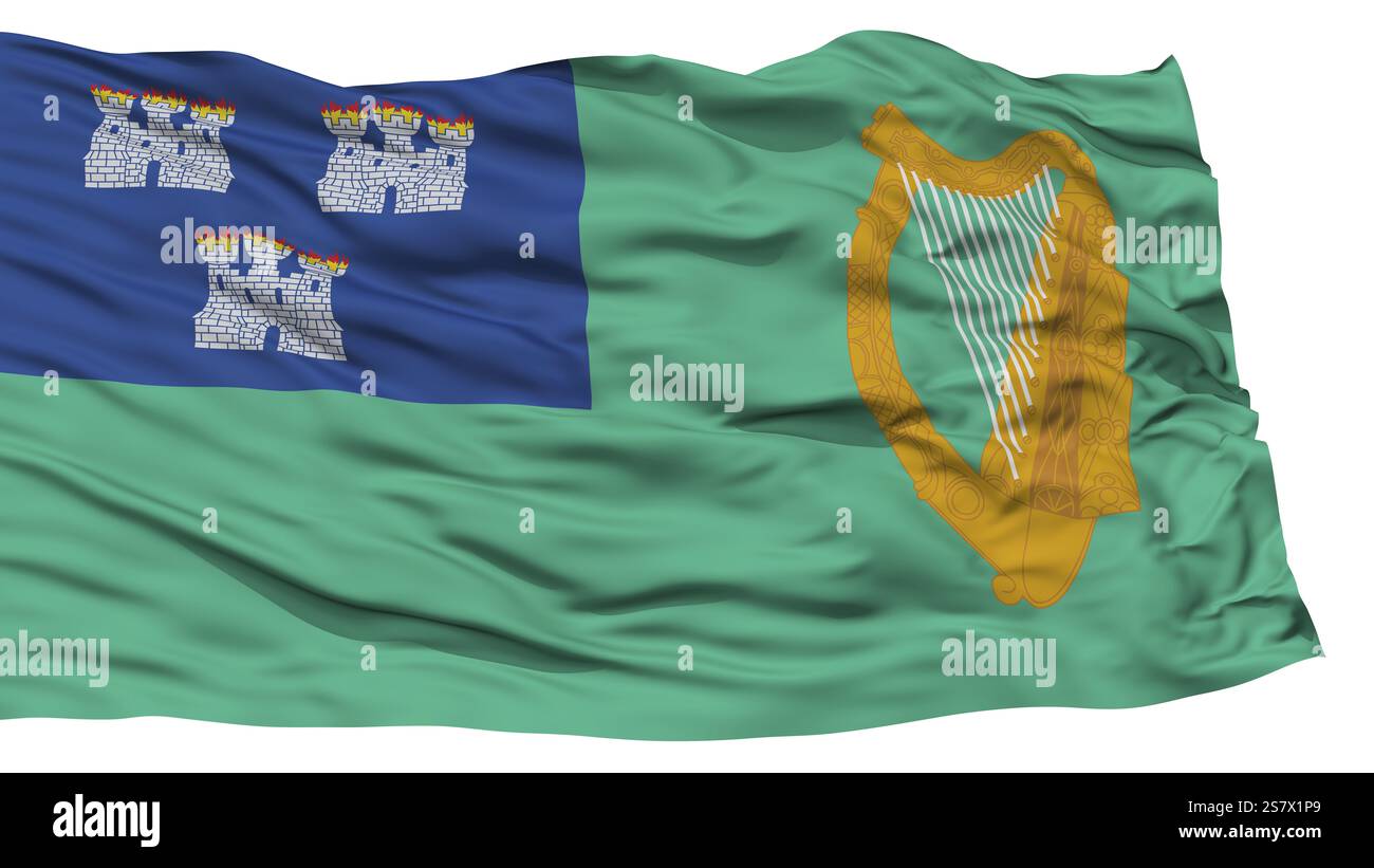 Isolated Dublin City Flag, Capital City of Ireland, Waving on White ...