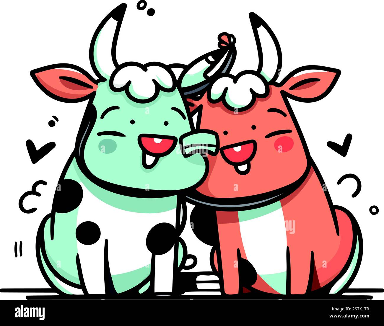 Cute cartoon cow and calf doodle. Vector illustration Stock Vector ...