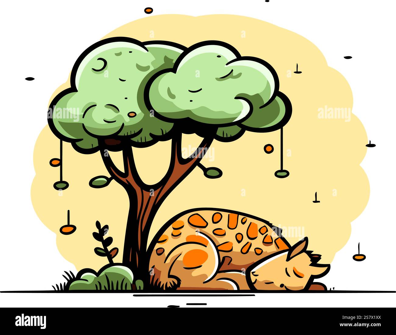 Illustration of a cat sleeping under a tree. Vector illustration Stock ...