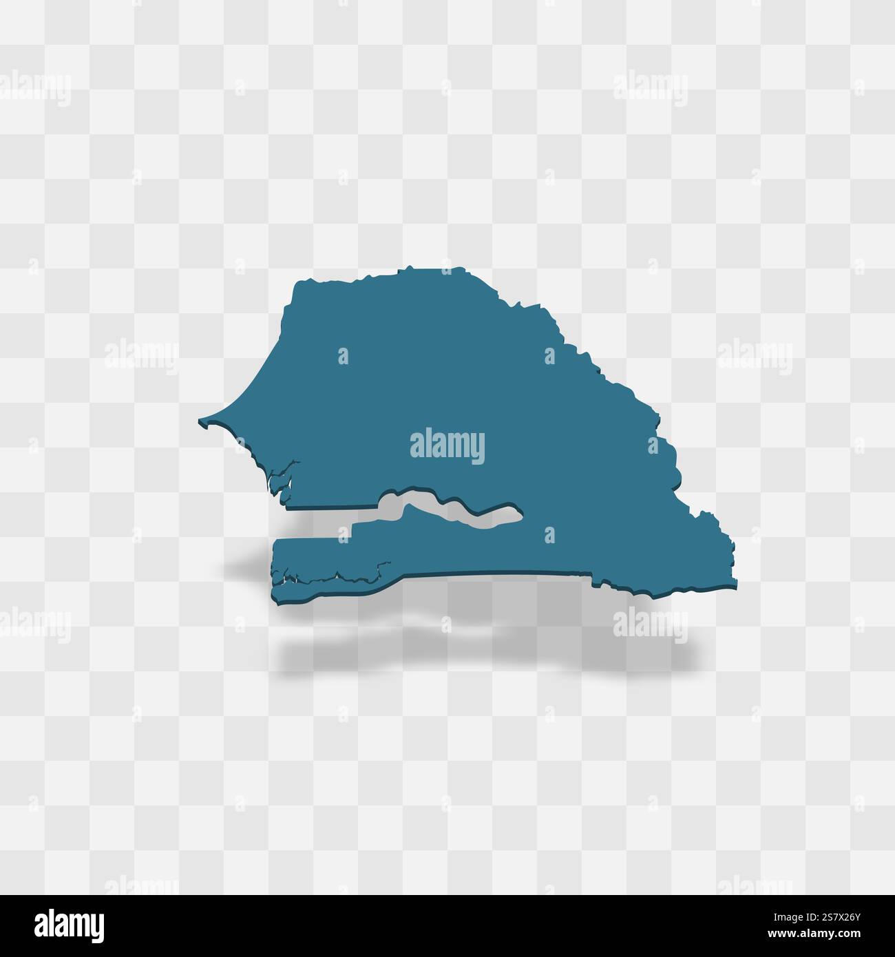 Senegal high detailed vector representation of country silhouette. 3D map on transparent ...